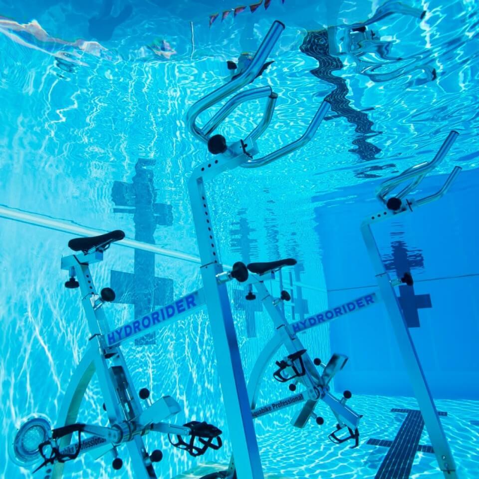 Hydrorider fitness bikes and treadmills in the swimming pool
